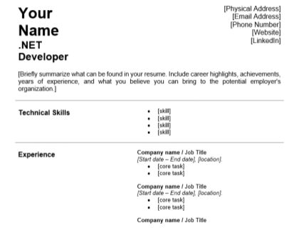 .NET Developer Resume