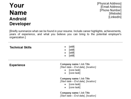 Android Developer Resume