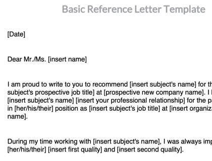 Writing A Reference Letter Template