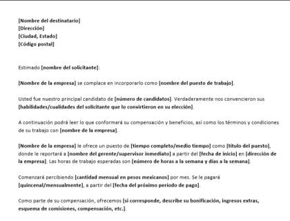 Carta de oferta de trabajo