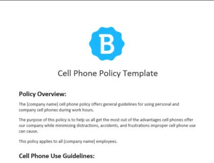 No Cell Phone Policy At Work Template