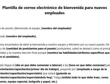 Correo electrónico y carta de bienvenida para nuevos empleados