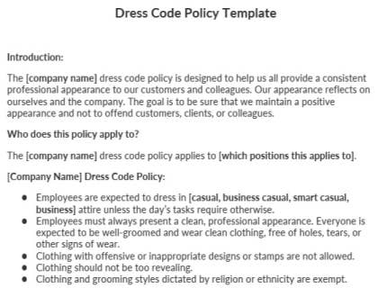 Restaurant Dress Code Policy