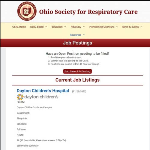 Ohio Society for Respiratory Care Job Board