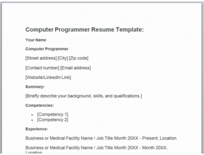 Computer Programmer Resume